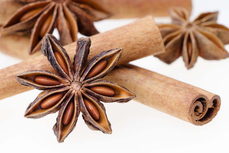 Star Anise with Cinnamon Sticks Isolated on White Background Stock ...