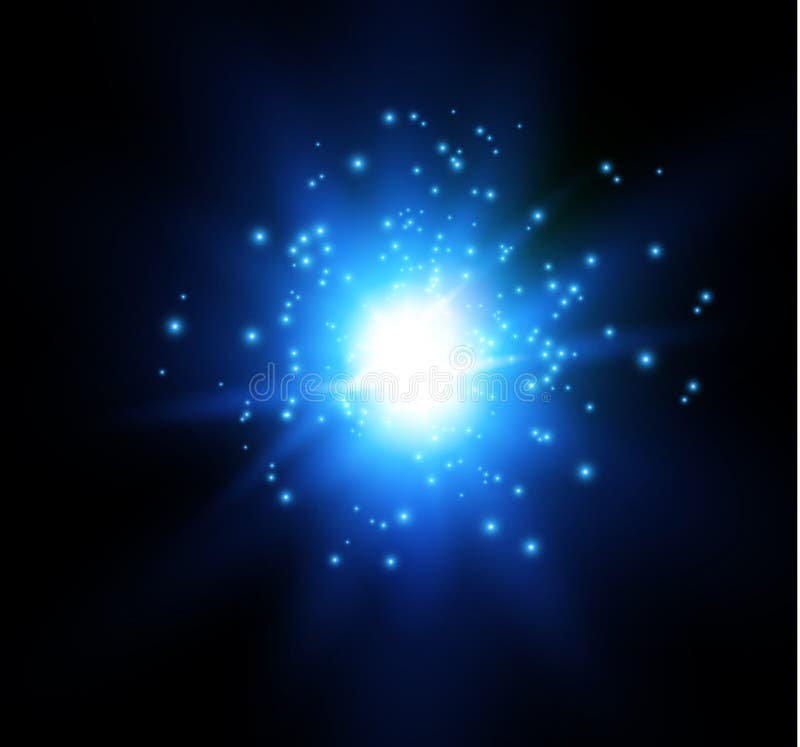 Star on a Blue Background. Bright Flash. Realistic Burst with Flare ...