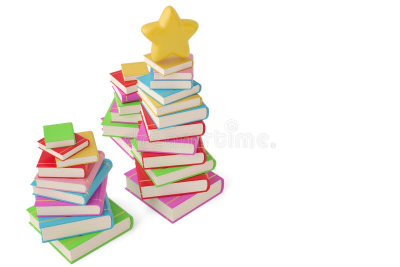 Star on Book Stacks with Ladders,3D Illustration. Stock Illustration ...