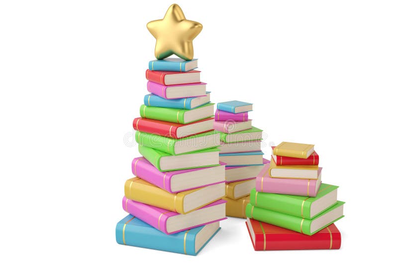 Star on Book Stacks with Ladders,3D Illustration. Stock Illustration ...