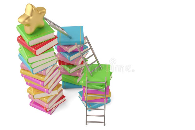 Star on Book Stacks with Ladders,3D Illustration. Stock Illustration ...