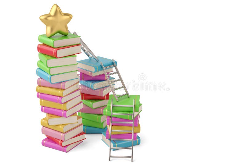 Star on Book Stacks with Ladders,3D Illustration. Stock Illustration ...
