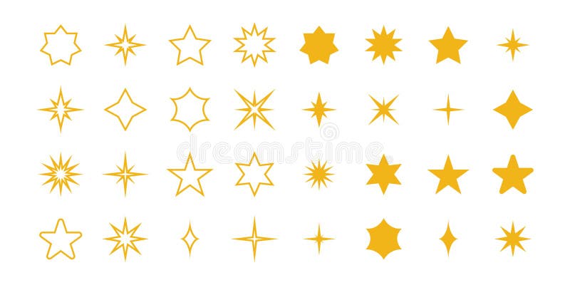 Gold Star Hand-drawn Line Art Collection Cartoon Style Elements Stock ...