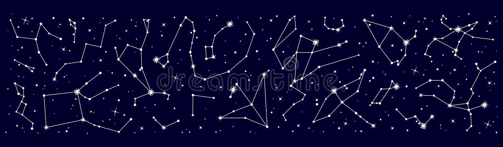 Star Constellation Border, Galaxy Night Sky Map Stock Illustration ...