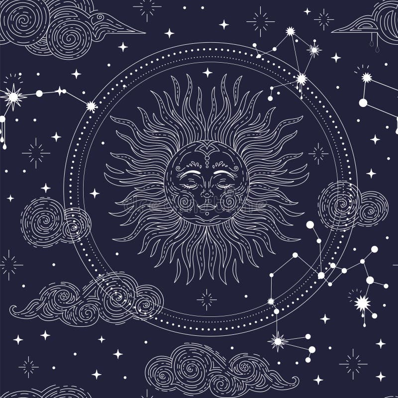 Star Constellation Clouds and Sun Seamless Pattern Stock Vector - Illustration of cosmic ...