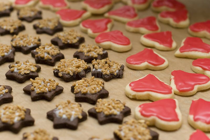 Star Cookies with Nuts and Hearts Stock Photo - Image of chocolate ...