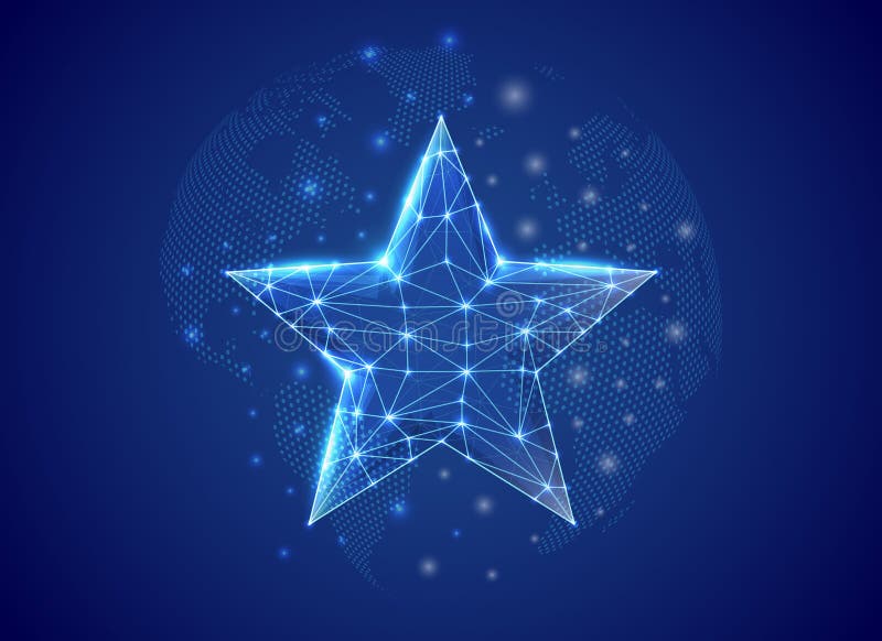 Star 3d Low Poly Symbol with Blue World Map Background. Rating Concept ...