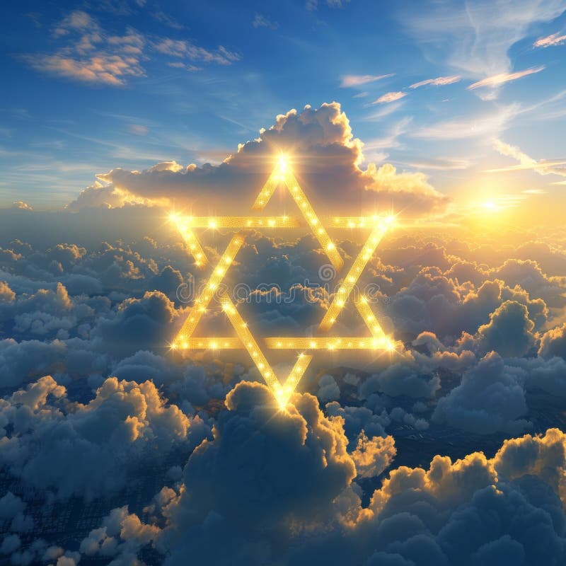A Star of David is Lit Up in the Sky with Clouds Stock Photo - Image of ...