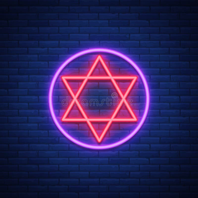 Star of David, Neon Sign. the Symbol of Judaism. Vector Illustration ...