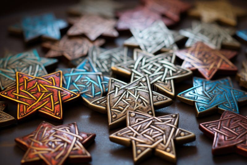 Star of David Patterned Clay Magnets on a Metal Surface Stock Image ...