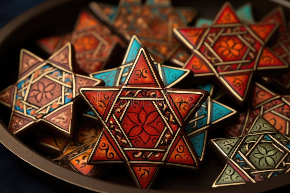 Star of David Patterned Clay Magnets on a Metal Surface Stock Photo ...