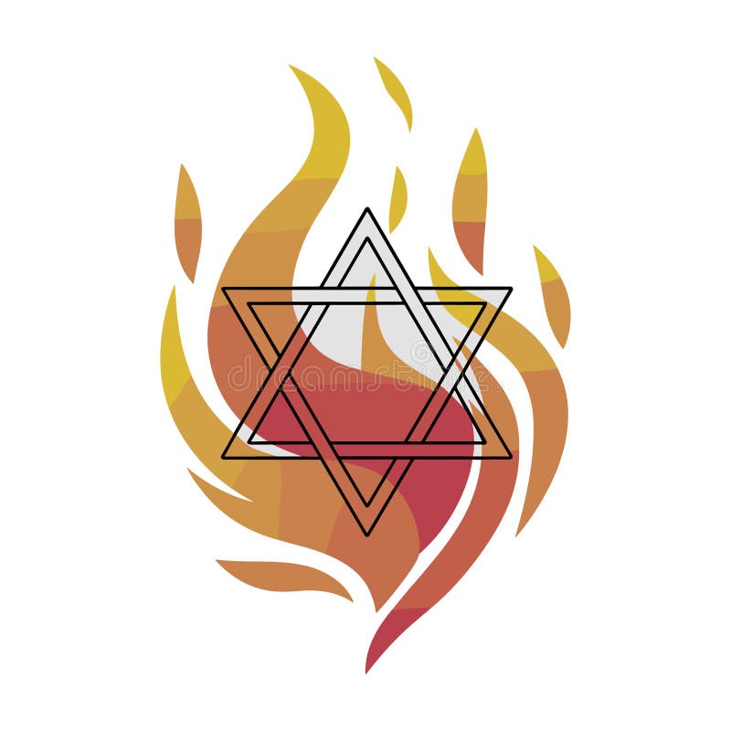 Star of David and Sacred Flames Stock Illustration - Illustration of ...