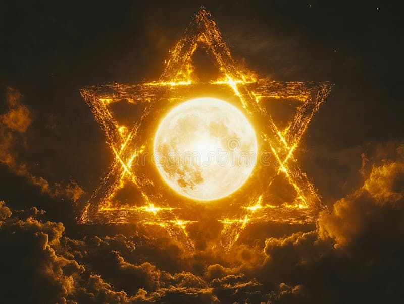 A Star of David in the Sky with a Full Moon in the Background Stock ...