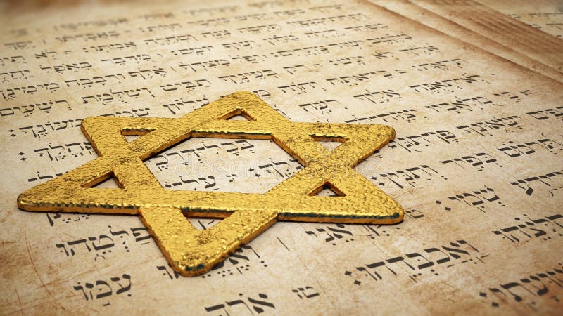 Star of David Standing on Ancient Hebrew Scroll. 3D Illustration Stock ...