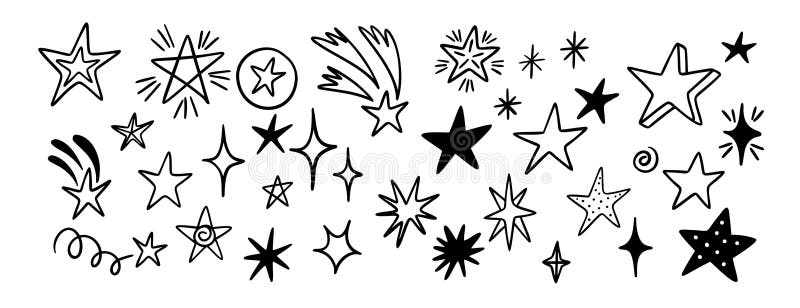 Star Doodle Set Icon. Black Comic Cartoon Style Stars Stock ...