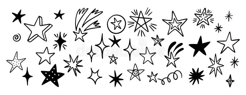 Star Doodle Set Icon. Black Comic Cartoon Style Stars Stock Vector ...