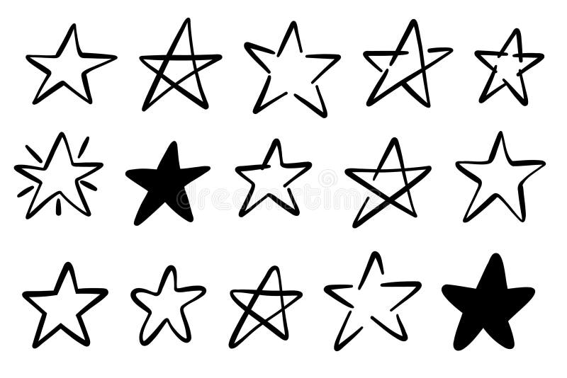 Star Doodle Set, Ink Illustration Hand Drawn Sparkle Symbols Stock ...