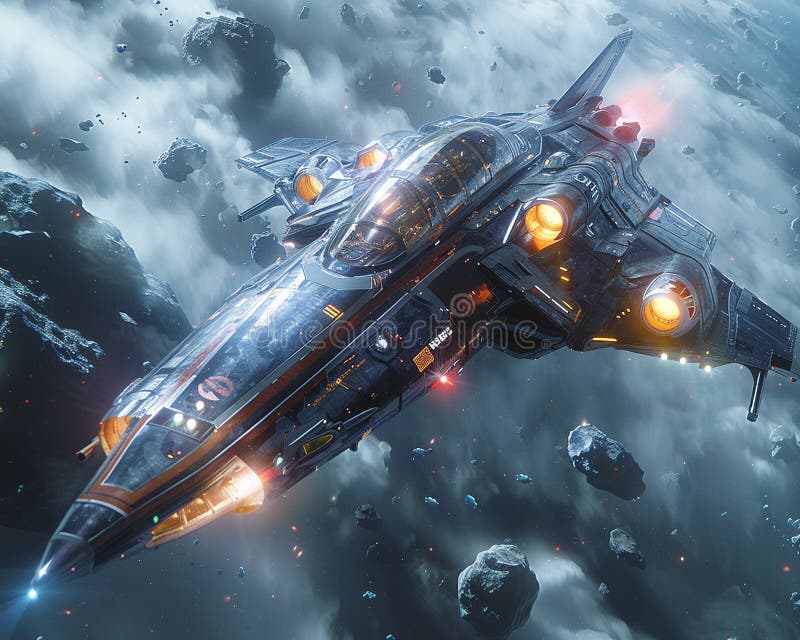 Star Explorer Navigating through an Asteroid Field Stock Photo - Image ...