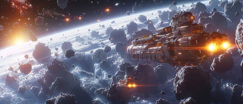 Star Explorer Navigating through an Asteroid Field Stock Image - Image ...