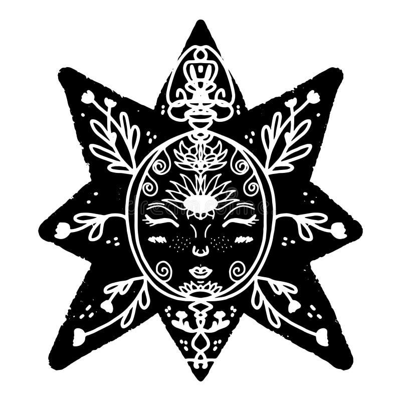 Star with a Face and Patterns. Black Vector Grunge Stock Vector ...