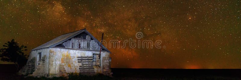 A Star Filled Night Sky with Farm House in the Foreground Stock Photo ...