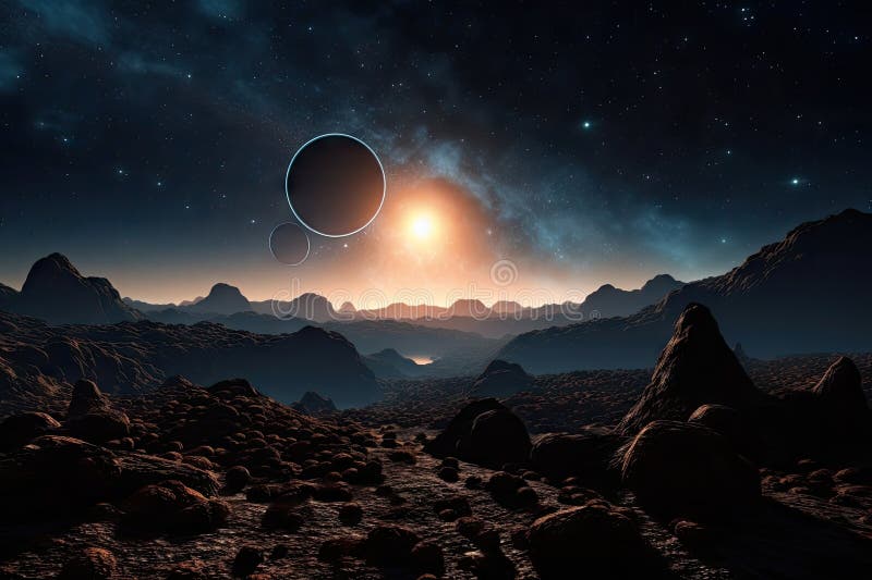 Star-filled Sky, with Distant Exoplanet Floating among the Stars Stock ...