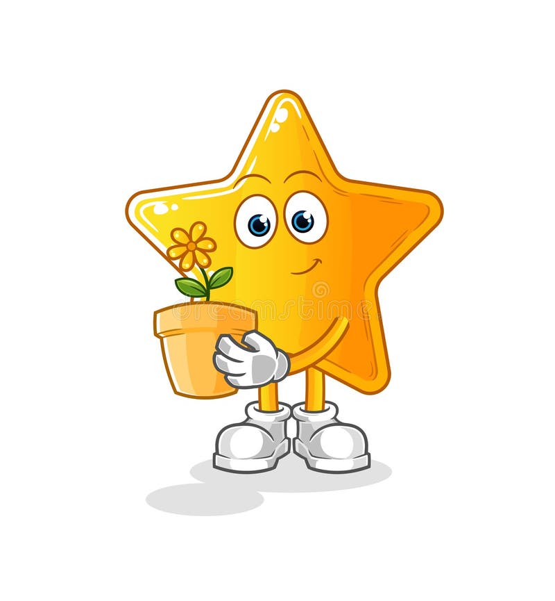 Star with a Flower Pot. Character Vector Stock Vector - Illustration of ...