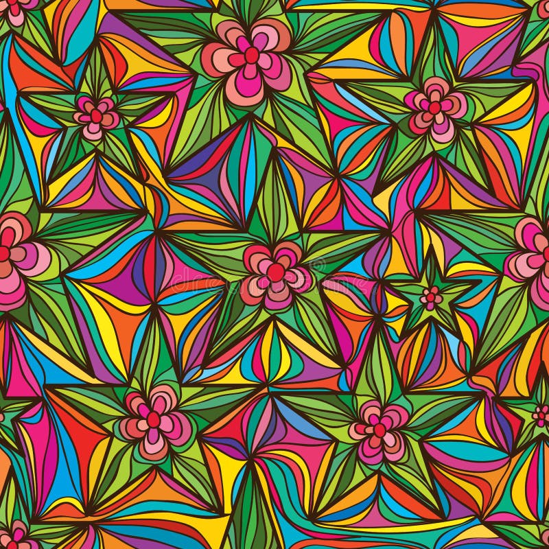 Star Flower Seamless Pattern Freehand Line Stock Vector - Illustration ...