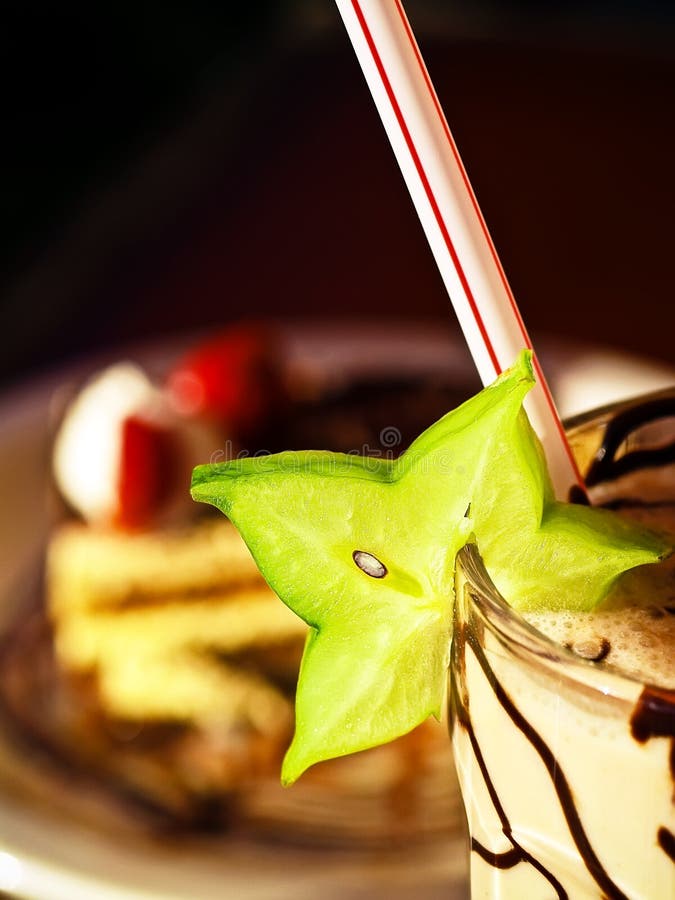 Star Fruit on a Chocolate Milkshake, Carambola Stock Image - Image of ...