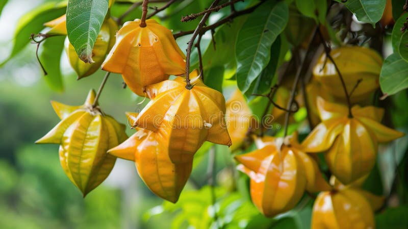 Star Fruit Garden, Star Fruit Hanging on the Tree Stock Illustration ...