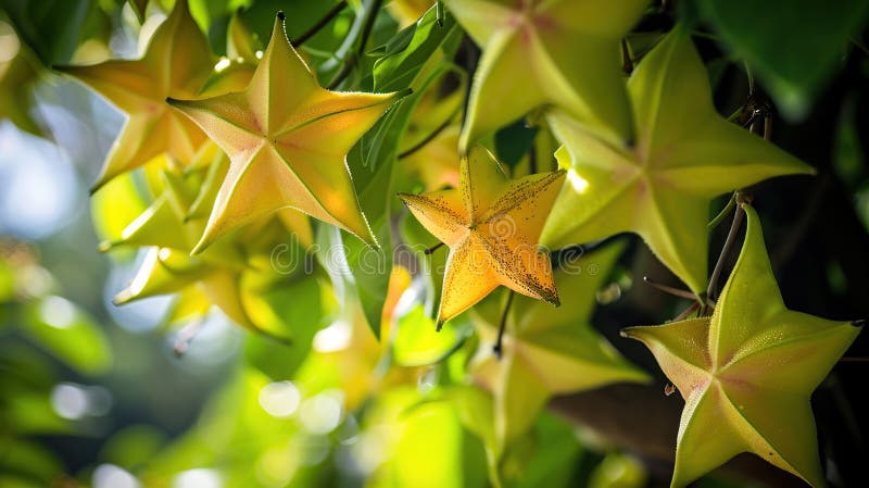 Star Fruit Garden, Star Fruit Hanging on the Tree Stock Illustration ...