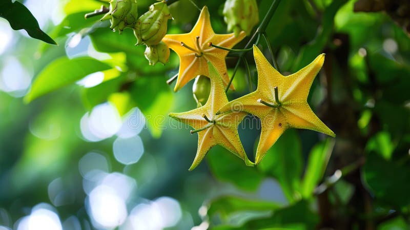Star Fruit Garden, Star Fruit Hanging on the Tree Stock Illustration ...