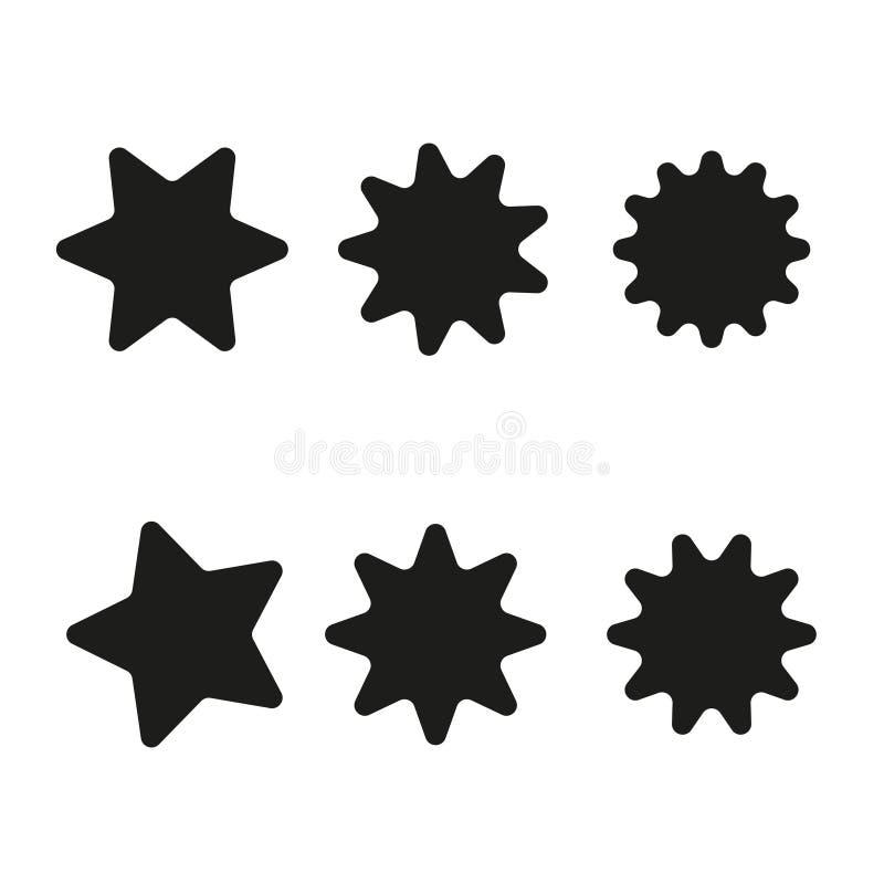 Star Gear Icons. Solid Silhouette Shapes. Vector Black Forms. Simple ...