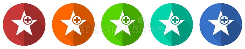 Star Icon Set, Red, Blue, Green and Orange Flat Design Web Buttons ...
