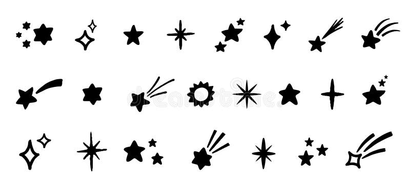 Star Icon Shape Pen Comic Vector Set. Chalk Scribble Sparkle Graffiti ...