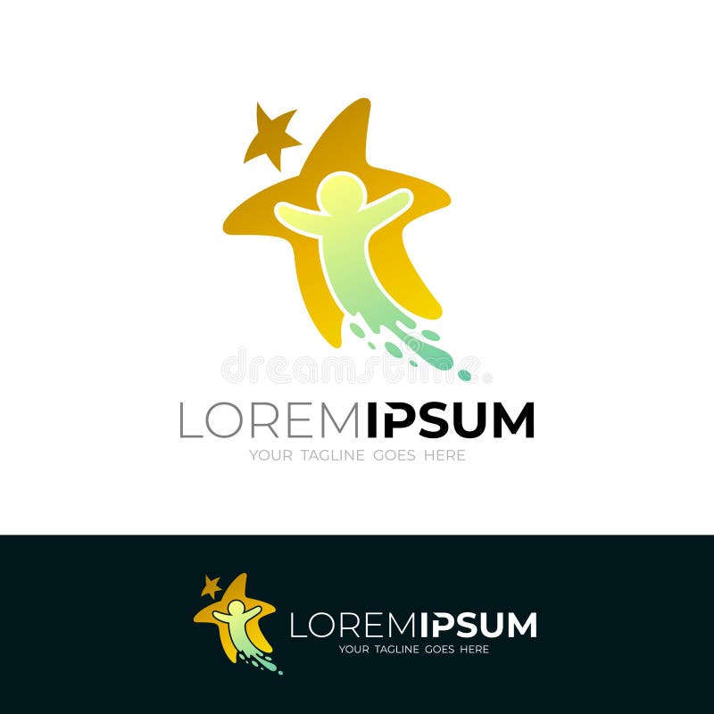 Star Logo and Children Design Combination, People Swoosh Stock Vector ...