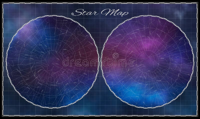Star Map with Names of Constellations Stock Illustration - Illustration ...
