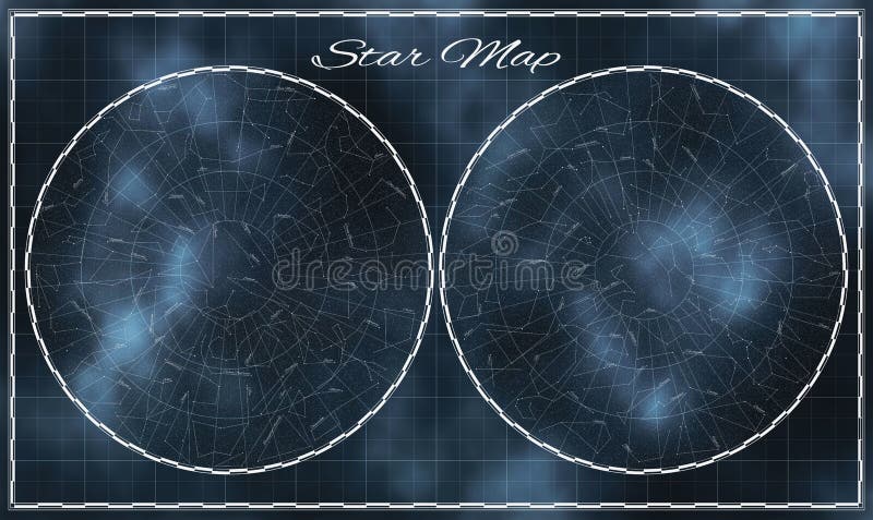 Star Map with Names of Constellations Stock Illustration - Illustration ...