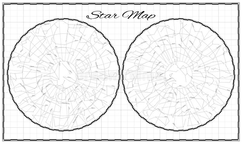 Star Map with Names of Constellations Stock Illustration - Illustration ...