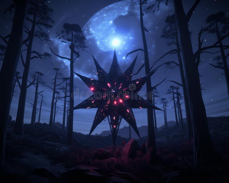 A Star in the Middle of a Forest at Night Stock Illustration ...
