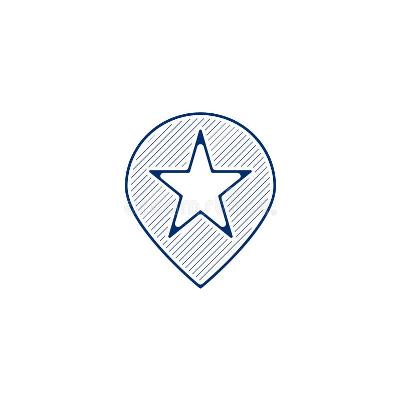 Star on Navigation Map Pin Icon. Placeholder Hand Drawn Pen Style Line ...
