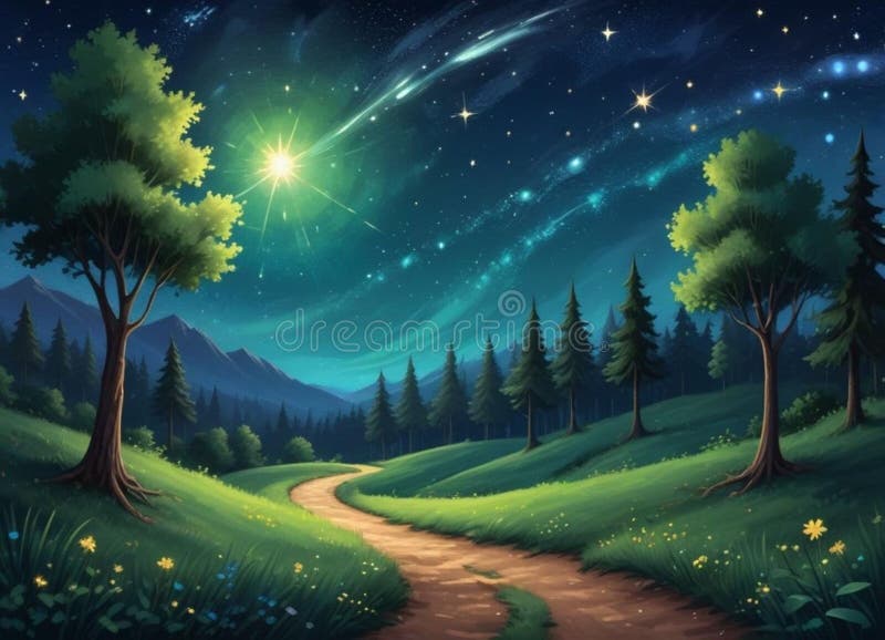 Star Night at Jungle Site,a Path Going To the Jungle. Stock ...