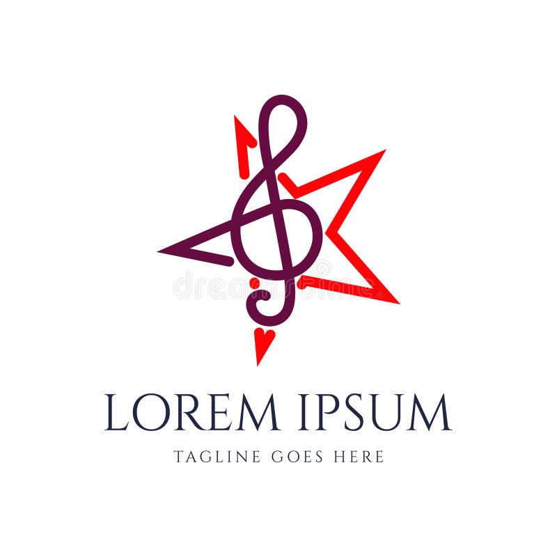 Star with Note Treble Clef Line Outline Icon Illustration Design Stock ...