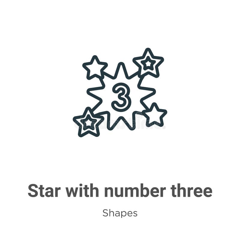 Star With Number Three Outline Vector Icon. Thin Line Black Star With ...