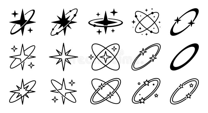 Star Orbit Icon Set Cosmic Space Symbols Astral Galaxy Line Art Elements Collection Stock Vector ...