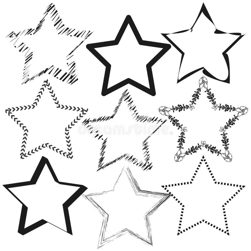 Star Outlines Vector. Various Decorative Shapes. Black and White ...