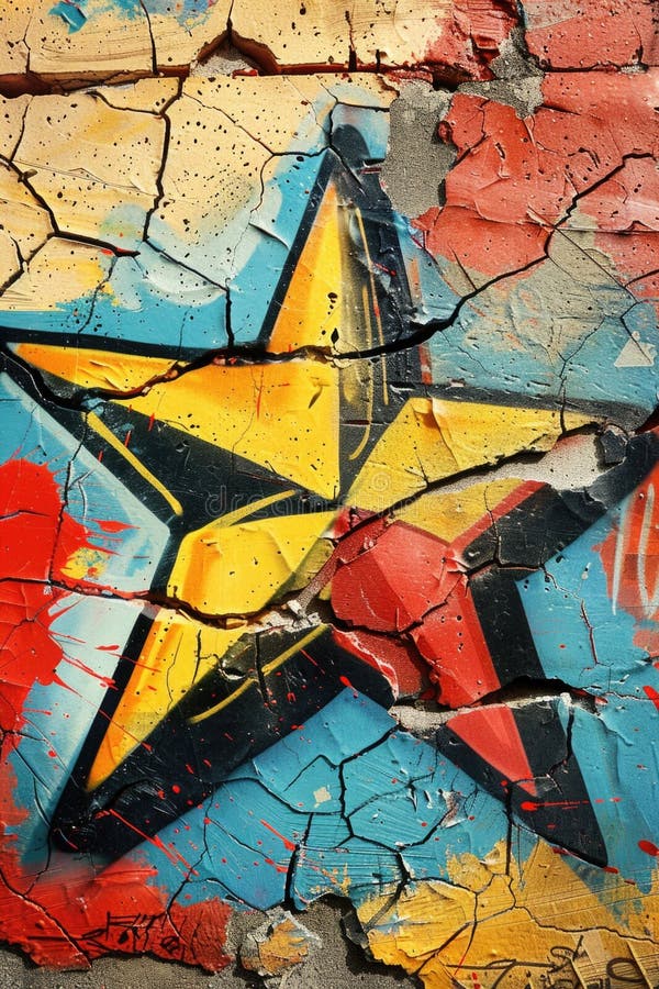 A Star Painted on a Cracked Wall, Suitable for Urban Backgrounds Stock ...