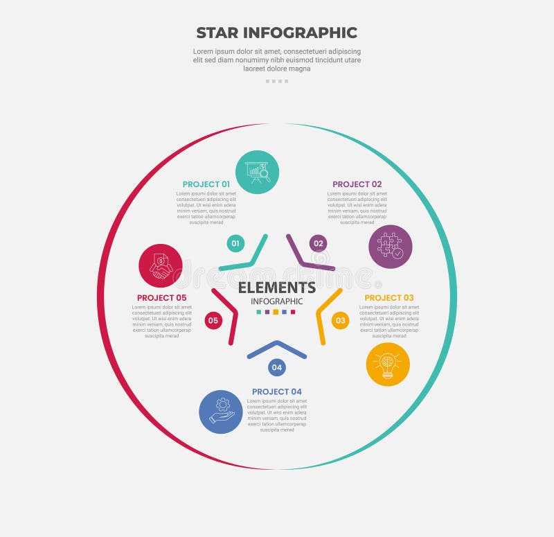 Star or Pentagram Shape Infographic Outline Style with 5 Point Template ...