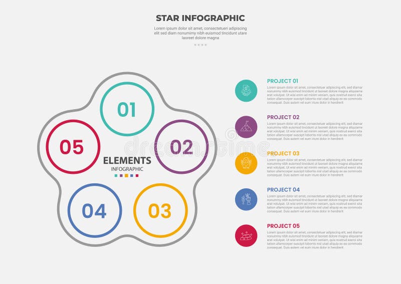 Star or Pentagram Shape Infographic Outline Style with 5 Point Template ...