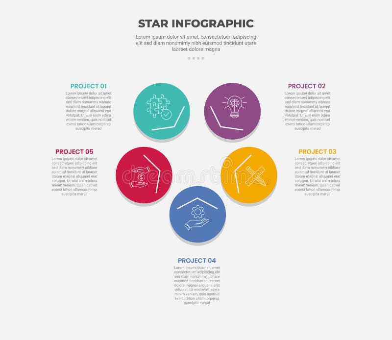 Star or Pentagram Shape Infographic Outline Style with 5 Point Template ...